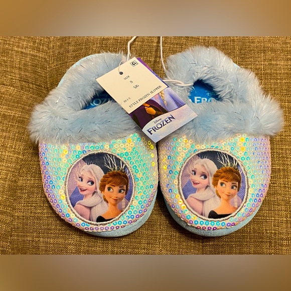 Disney | Shoes | Nwt Frozen Disney Sequined Slippers With Fuzzy Top ...